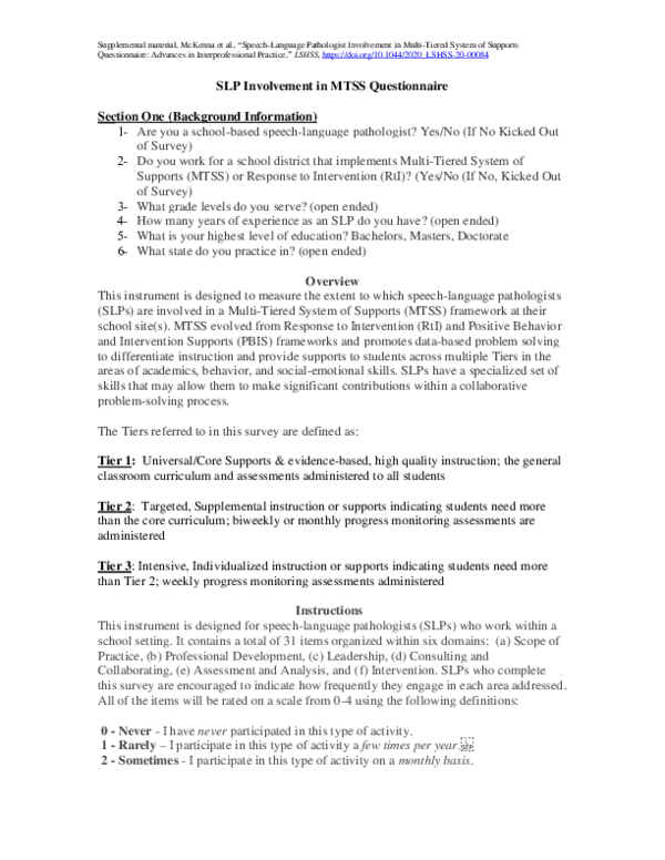 (PDF) SLP Involvement in MTSS (McKenna et al., 2021)