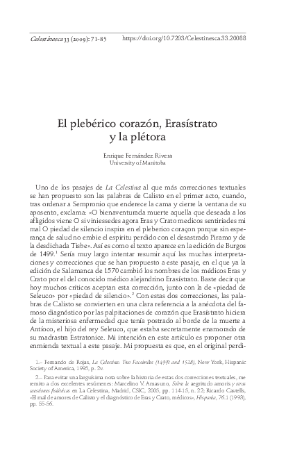 (PDF) El plebérico corazón, Erasístrato y la plétora
