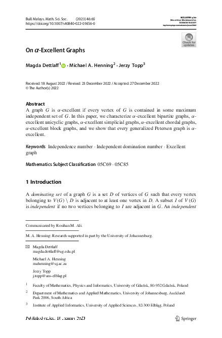 (PDF) On $$\alpha $$-Excellent Graphs