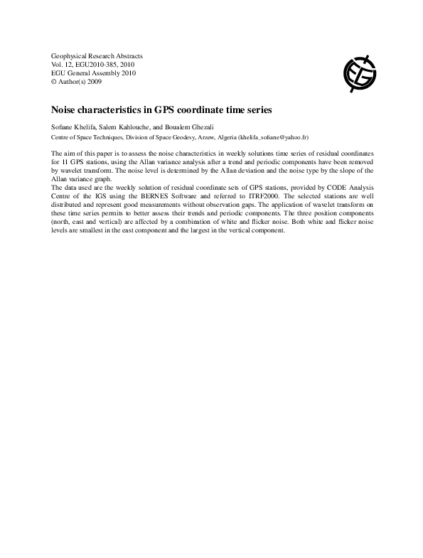 (PDF) Noise characteristics in GPS coordinate time series | Salem ...