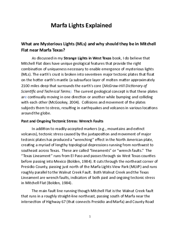 (DOC) Marfa Lights Explained | James Bunnell - Academia.edu