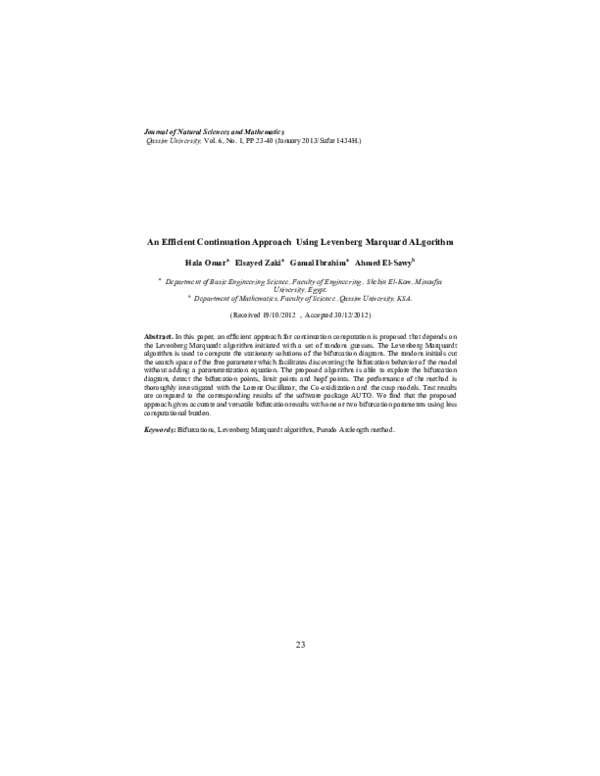 (PDF) An Efficient Continuation Approach Using Levenberg Marquard Algorithm