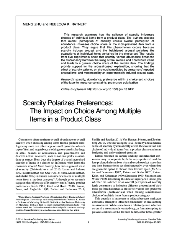 (PDF) Scarcity Polarizes Preferences: The Impact on Choice among ...