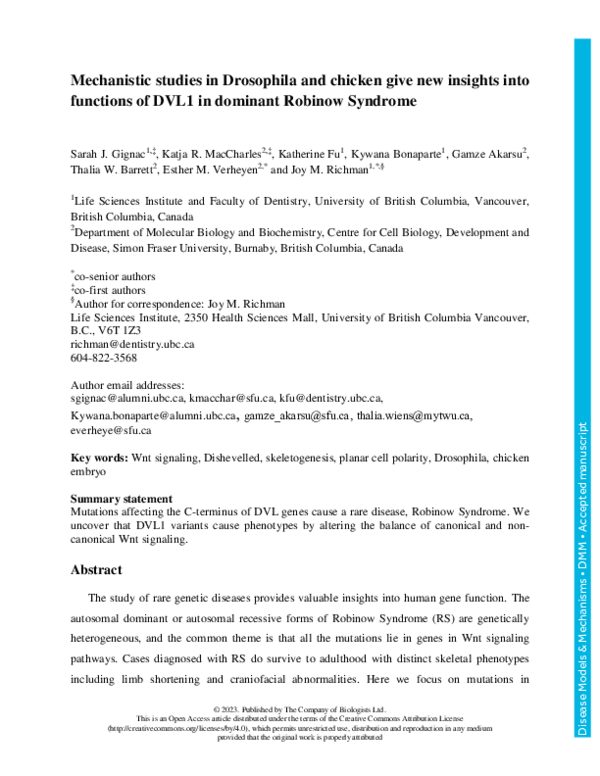 (PDF) Mechanistic studies in Drosophila and chicken give new insights ...