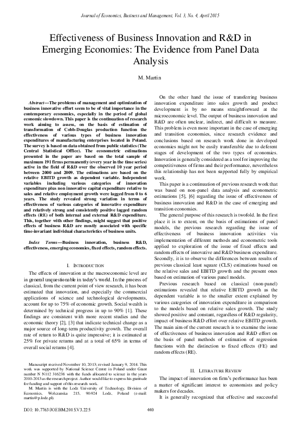 (PDF) Effectiveness of Business Innovation and R&D in Emerging ...