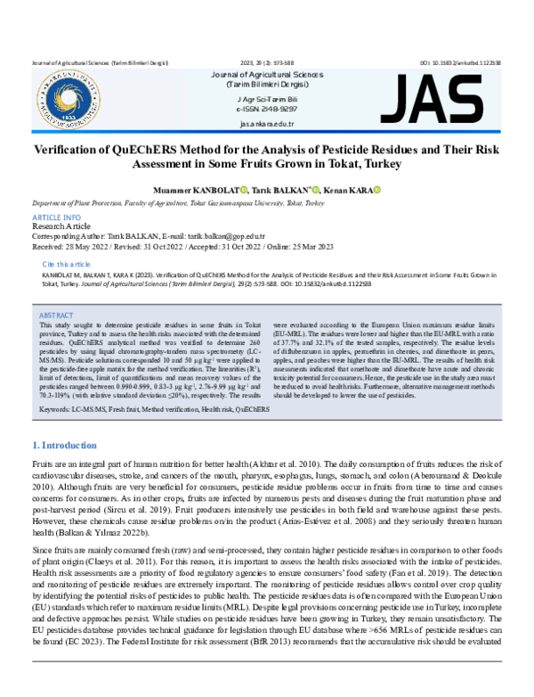 (PDF) Verification of QuEChERS Method for the Analysis of Pesticide ...