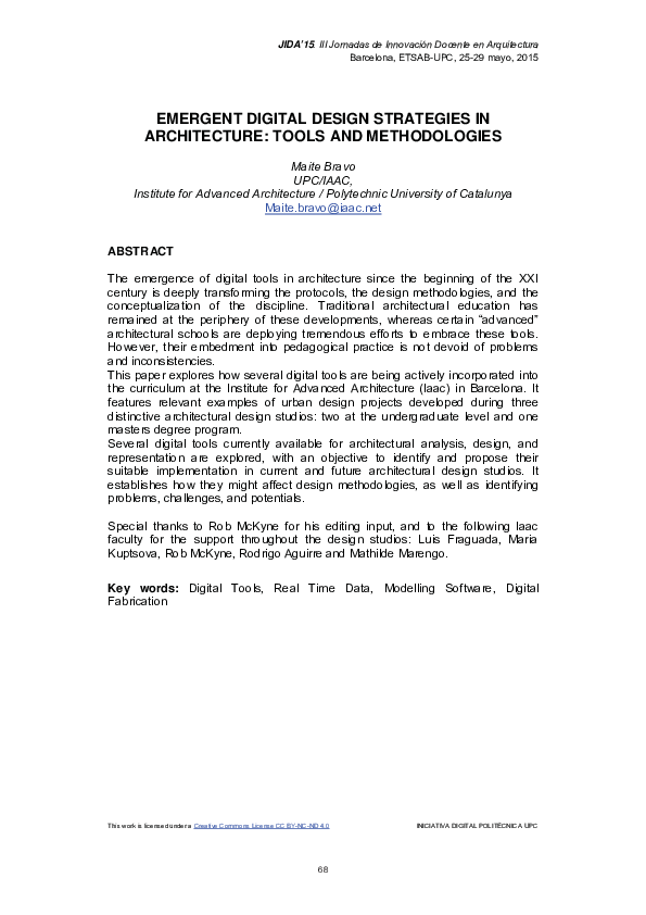 (PDF) Emergent digital design strategies in architecture: tools and ...