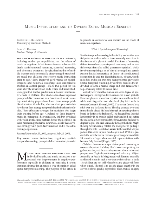 (PDF) Music Instruction and its Diverse Extra-Musical Benefits