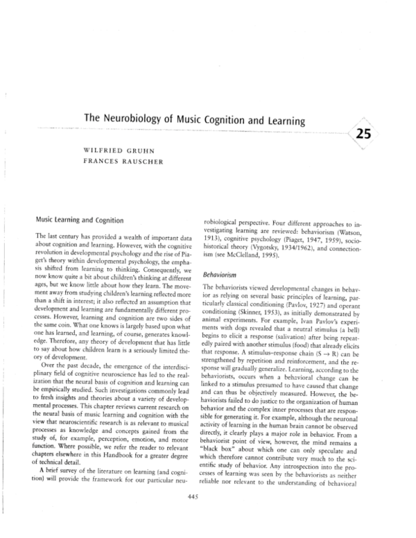 (PDF) The Neurobiology of Music Cognition and Learning