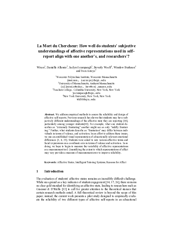 (PDF) La Mort du Chercheur: How well do students' subjective ...