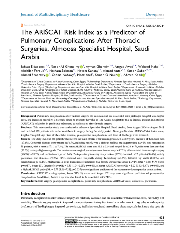 (PDF) The ARISCAT Risk Index as a Predictor of Pulmonary Complications ...