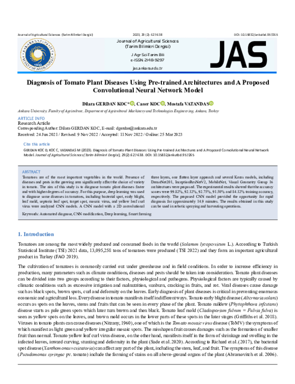 Pdf Diagnosis Of Tomato Plant Diseases Using Pre Trained Architectures And A Proposed