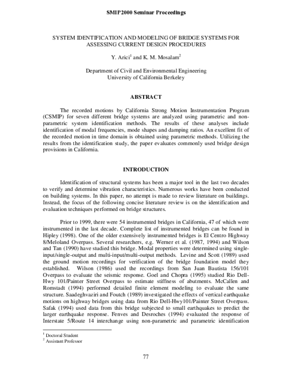 (PDF) System Identification and Modeling of Bridge (PDF) System Identification and Modeling of Bridge