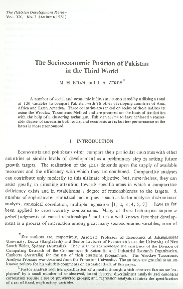 (PDF) The Socioeconomic Position of Pakistan in the Third World