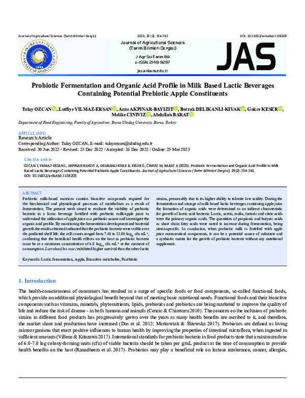 (PDF) Probiotic Fermentation and Organic Acid Profile in Milk Based ...