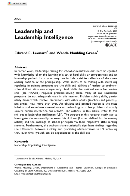 (PDF) Leadership and Leadership Intelligence