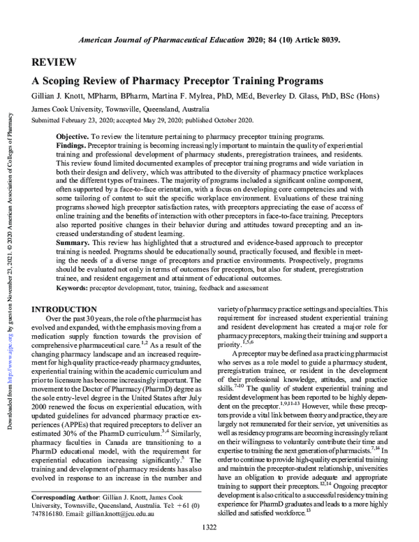 (PDF) A Scoping Review of Pharmacy Preceptor Training Programs