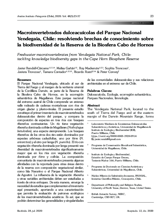 (PDF) Macroinvertebrados dulceacuícolas del Parque Nacional Yendegala ...
