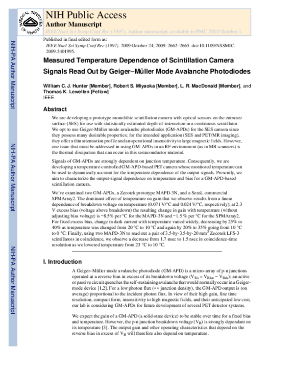 (PDF) Measured Temperature Dependence of Scintillation Camera Signals Read Out by Geiger-Müller ...