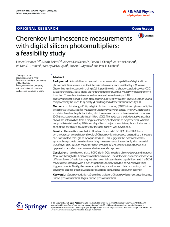 (PDF) Cherenkov luminescence measurements with digital silicon photomultipliers: a feasibility ...
