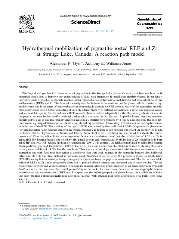 (PDF) Hydrothermal REE and Zr Mobilization in Canada