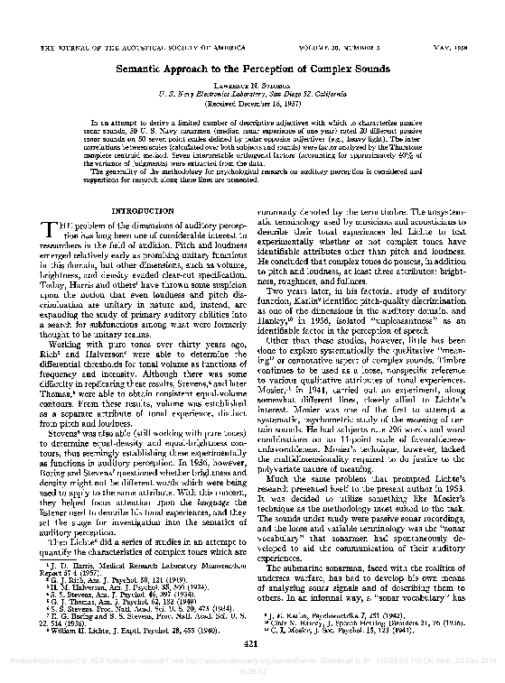(PDF) Semantic Approach to the Perception of Complex Sounds