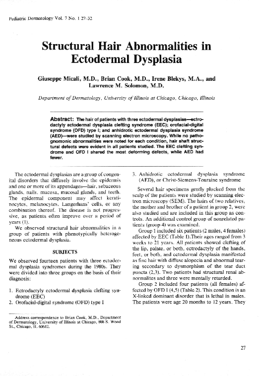 (PDF) Structural Hair Abnormalities in Ectodermal Dysplasia