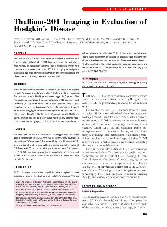 (PDF) Thallium-201 Imaging in Evaluation of Hodgkin??s Disease