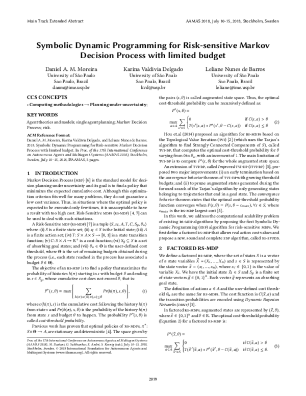 (PDF) Risk-Sensitive Markov Decision Process with Limited Budget