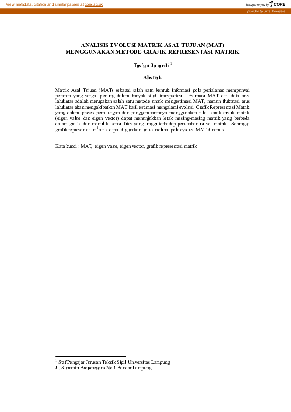 (PDF) Analisis Evolusi Matrik Asal Tujuan (Mat) Menggunakan Metode ...
