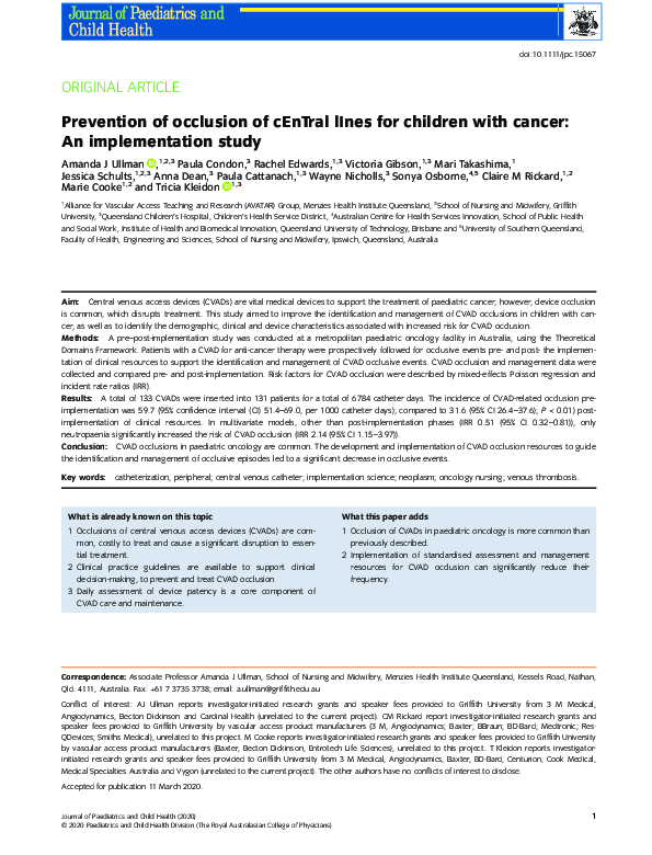 (PDF) Prevention of occlusion of cEnTral lInes for children with cancer ...