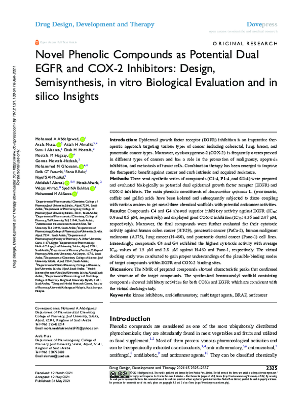 (PDF) Novel Phenolic Compounds as Potential Dual EGFR and COX-2 Inhibitors: Design ...