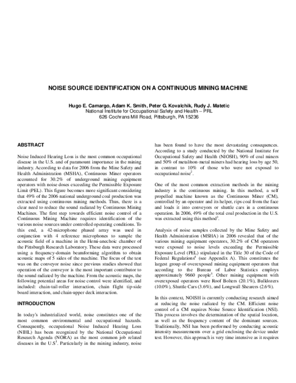 (PDF) Noise Source Identification on a Continuous Mining Machine