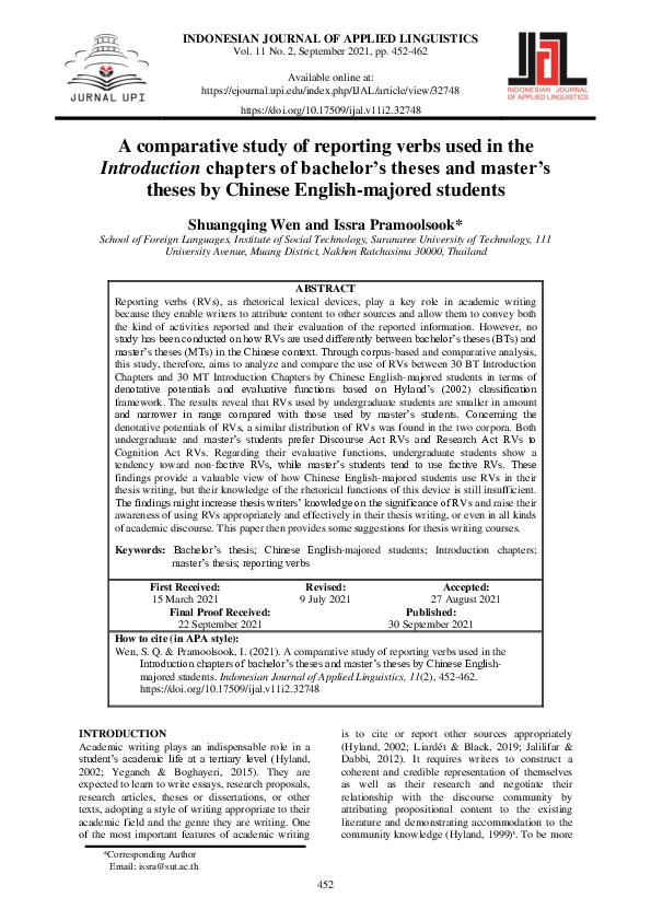 (PDF) A Comparative Study of Reporting Verbs Used in the Introduction ...