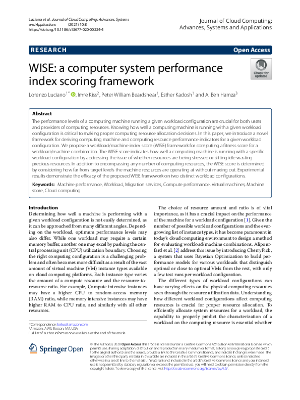 (PDF) WISE: a computer system performance index scoring framework
