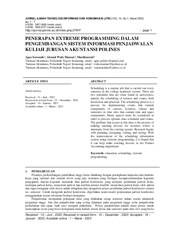 (PDF) Penerapan Extreme Programming Dalam Pengembangan Sistem Informasi Penjadwalan Kuliah ...