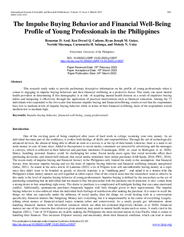 (PDF) The Impulse Buying Behavior and Financial Well-Being Profile of ...