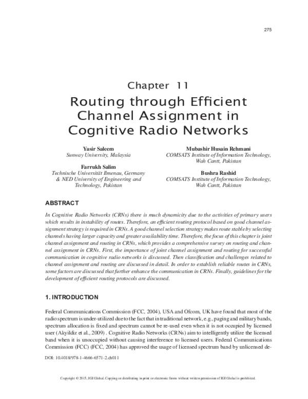 (PDF) Routing through Efficient Channel Assignment in Cognitive Radio Networks