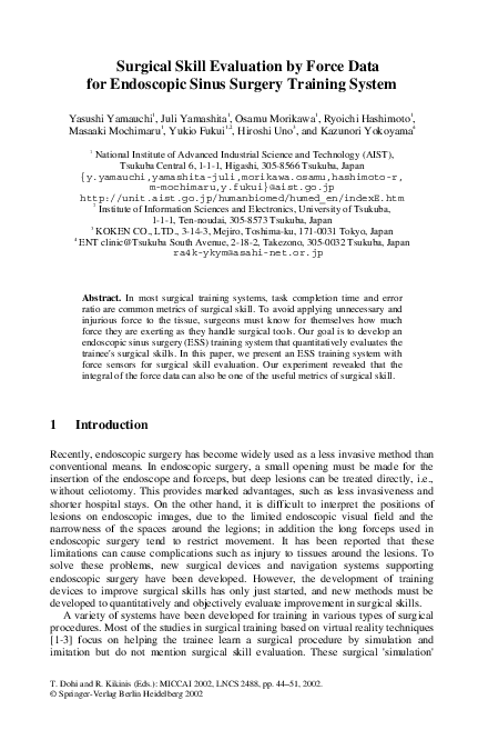 (PDF) Surgical Skill Evaluation by Force Data for Endoscopic Sinus Surgery Training System