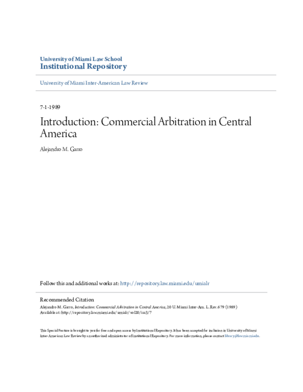 (PDF) Introduction: Commercial Arbitration in Central America