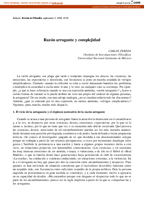 (PDF) Razón arrogante y complejidad