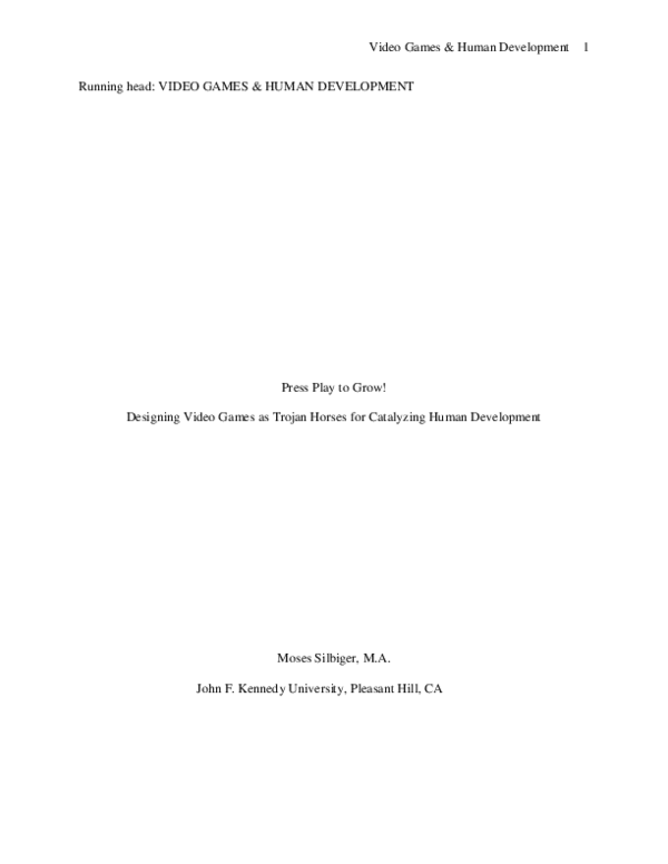 (PDF) Video Games & Human Development - Running head: VIDEO GAMES ...