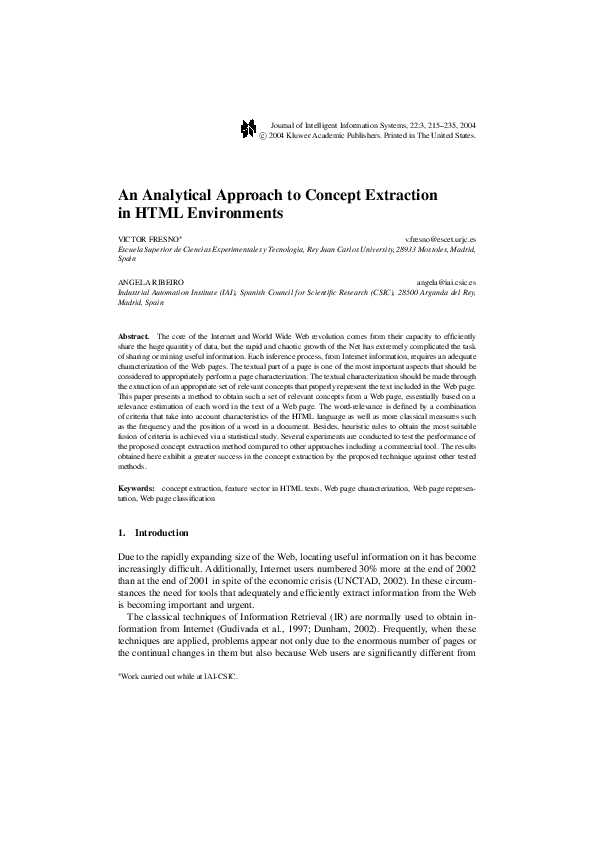 (PDF) An Analytical Approach to Concept Extraction in HTML Environments