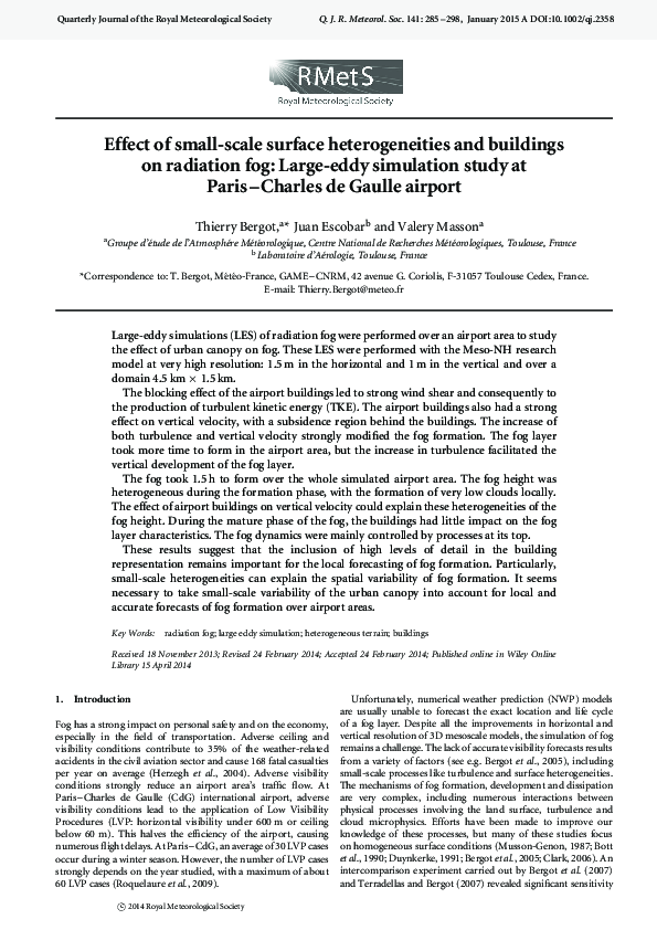 (PDF) Effect of small-scale surface heterogeneities and buildings on radiation fog: Large-eddy ...