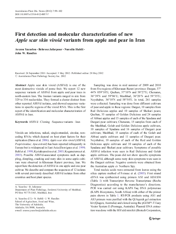 (PDF) First detection and molecular characterization of new Apple scar ...