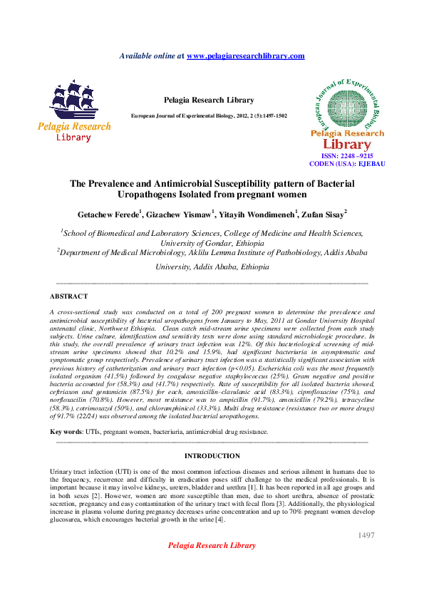 (PDF) The Prevalence and Antimicrobial Susceptibility pattern of Bacterial Uropathogens Isolated ...
