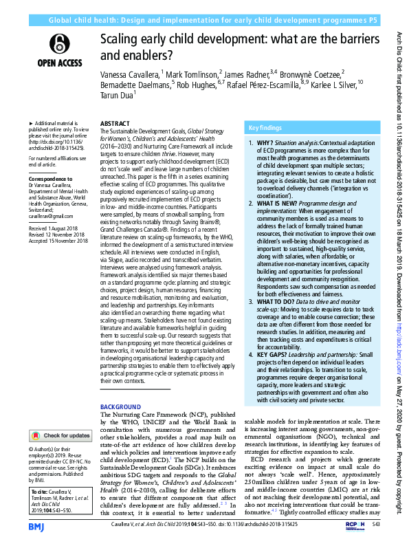 (PDF) Scaling early child development: what are the barriers and enablers?