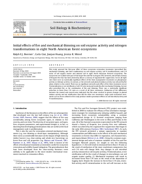 (PDF) Initial effects of fire and mechanical thinning on soil enzyme activity and nitrogen ...