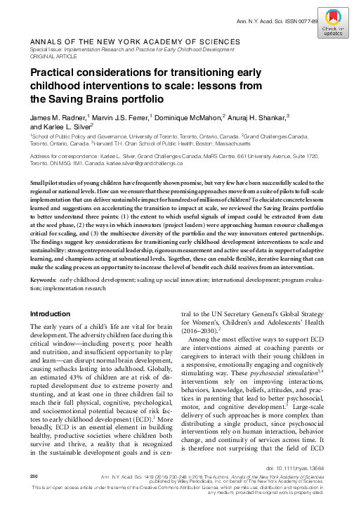 (PDF) Practical considerations for transitioning early childhood interventions to scale: lessons ...