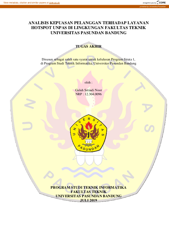 (PDF) Analisis Kepuasan Pelanggan Terhadap Layananhotspot Unpas DI Lingkungan Fakultas ...